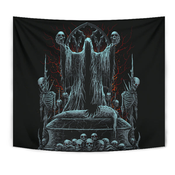 Skull Hooded Demon Impaled Coffin Shrine Large Wall Decoration Tapestr ...