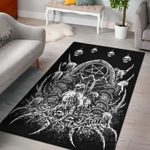 Satanic Skull Inverted Pentagram Shrine Area Rug Black And White Versi ...