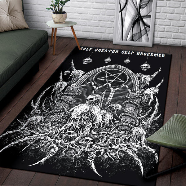 Satanic Skull Inverted Pentagram Shrine Area Rug Black And White Versi ...